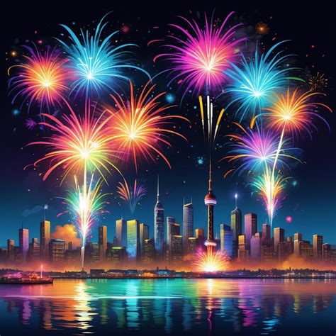 Fireworks Display City Skyline Digital Art By Eve Designs Fine Art