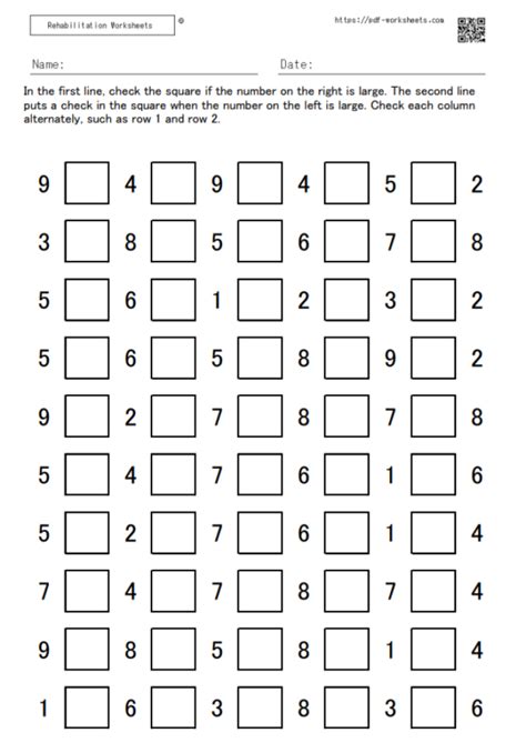 Attention Switching Task Comparing Left And Right Numbers 10×10 20 Sheets Rehabilitation