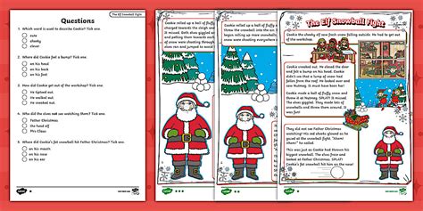 Ks1 The Elf Snowball Fight Fictional Differentiated Reading Comprehension