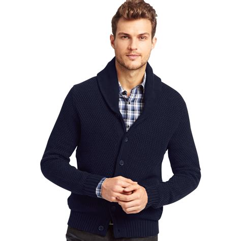 Kenneth Cole Long Sleeve Shawl Collar Cardigan Sweater In Blue For Men Lyst