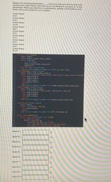 Solved Replace The Following Placeholderswith Java Code