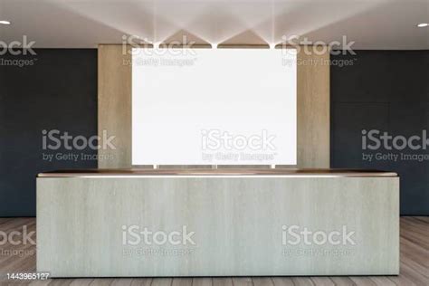 현대적인 나무와 콘크리트 사무실 로비 인테리어에는 빈 흰색 모형 포스터가 있습니다 대기 공간 및 호텔 개념 3d 렌더링 0명에 대한 스톡 사진 및 기타 이미지 Istock