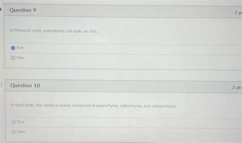 Solved In Monocot Roots Endodermis Cell Walls Are Thin