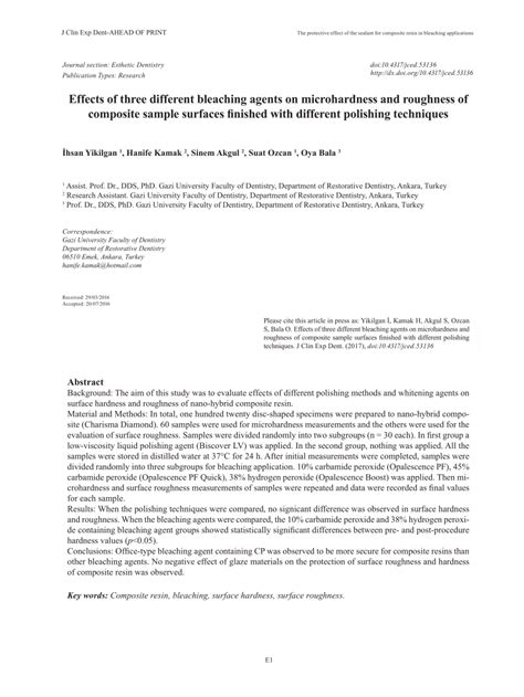 Pdf Effects Of Three Different Bleaching Agents On Microhardness And Roughness Of Composite
