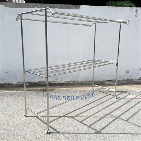 พร้อมส่ง ราวตากผ้าสแตนเลส ใหญ่ 2 เมตร 8 ราว แบบมีกันลื่น ห่วง หยักแขวน เรียบ ล้อมีเบรก ล๊อคได้