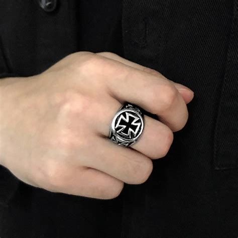 Badu Bg Мъжки пръстен с кръст Винтидж сребърни метални анили с възможност за промяна на размера