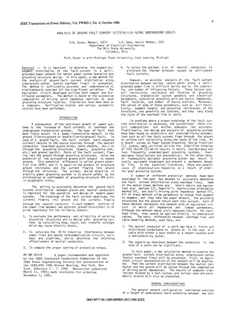 Pdf Analysis Of Ground Fault Current Distribution Along Underground