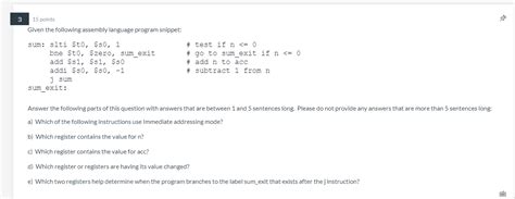 solved 3 15 points given the following assembly language