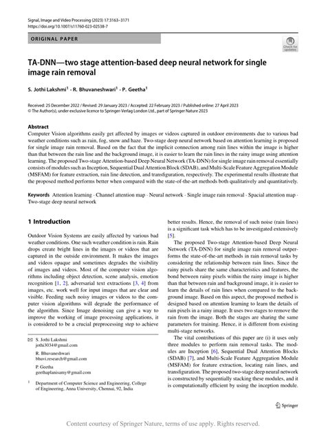 Ta Dnn—two Stage Attention Based Deep Neural Network For Single Image Rain Removal