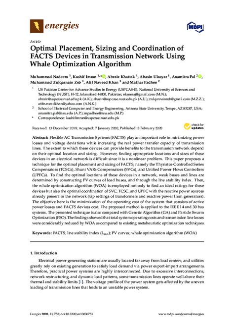 Pdf Optimal Placement Sizing And Coordination Of Facts Devices In Transmission Network Using