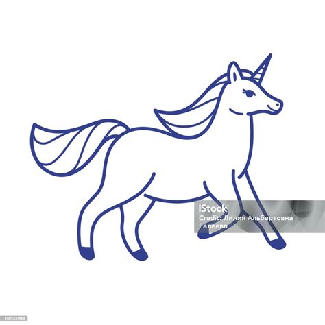 유니콘은 흰색 배경에 고립되어 있다 유니콘 마스코트 만화 캐릭터 배너 전단지 스티커 라벨에 대한 양식화된 선 그림 갈색에 대한 스톡 벡터 아트 및 기타 이미지 Istock