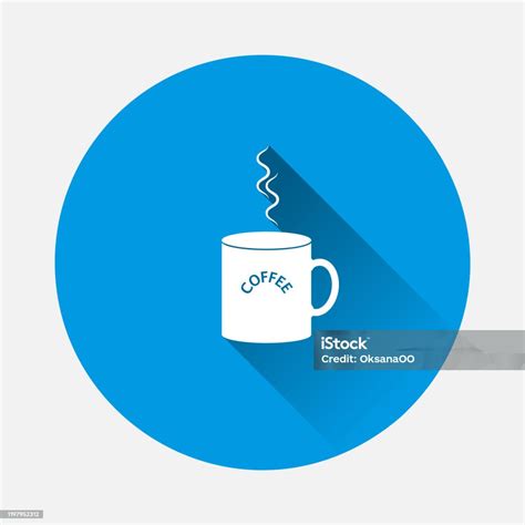 커피의 벡터 아이콘 일회용 컵 파란 배경에 접시 에 부실 커피 음료 긴 그림자가 있는 플랫 이미지입니다 가리기에 대한 스톡 벡터