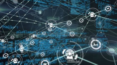 Animation Of Connected Icons Over Computer Language Against Abstract Background Stock Footage