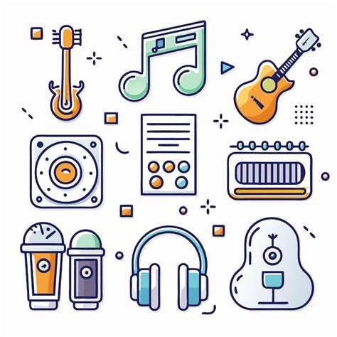 라인 아이콘 세트 음악 도들 프리미엄 벡터