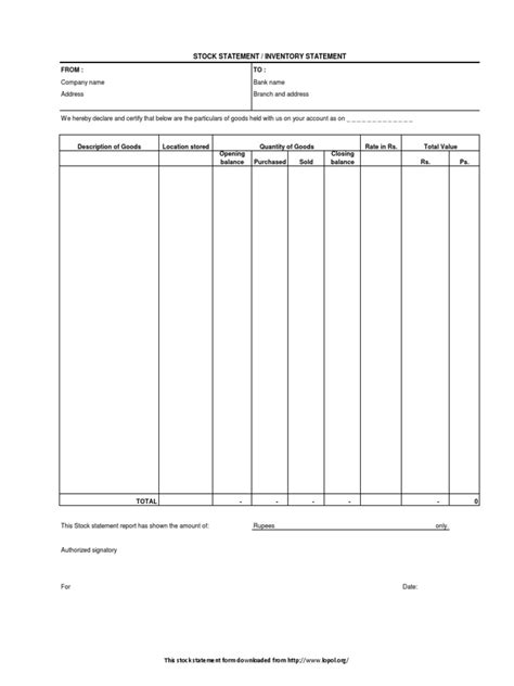 Stock Statement Format Pdf