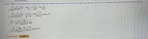 Solved Use The Tables Of Hydrogen Atom Radial Wave Functions