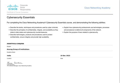 Ananthula Sanjana On Linkedin Cybersecurity Networking Ciscoacademy