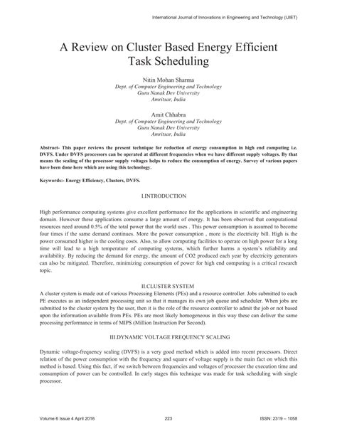 Pdf A Review On Cluster Based Energy Efficient Task Scheduling