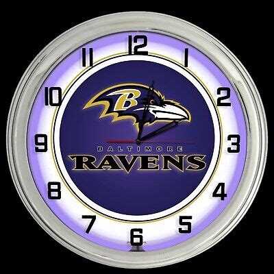 Baltimore Ravens Football Bar Man Cave 16 Purple Neon Wall Clock Sign