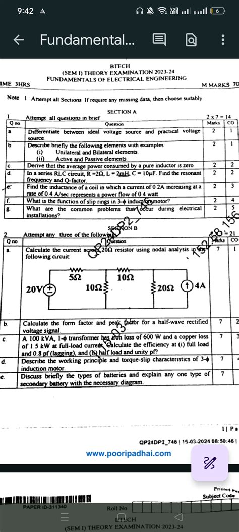 Calculate The Current Across The 20Ω Resistor Using Nodal Analysis In The