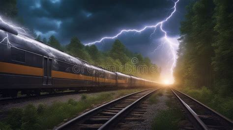 Train On The Railway A Train Trailing Through Forest In The Middle Of A