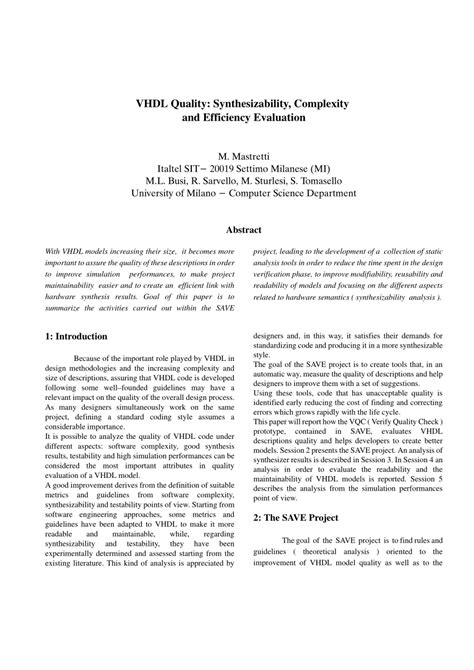 Pdf Vhdl Quality Synthesizability Complexity And Efficiencyevaluation