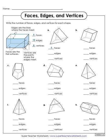 Faces Edges Vertices Worksheets