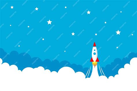 하늘 배경에서 구름을 통해 로켓 발사 무료 벡터