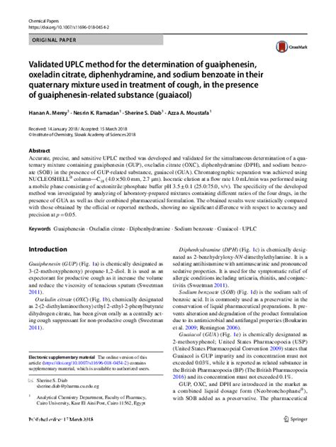 Pdf Validated Uplc Method For The Determination Of Guaiphenesin Oxeladin Citrate