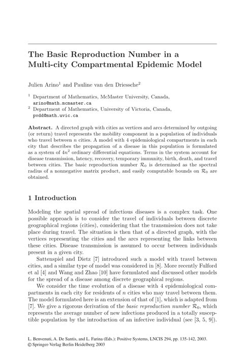 Pdf The Basic Reproduction Number In A Multi City Compartmental Epidemic Model