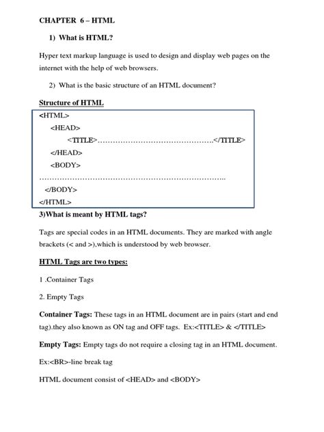 Class 6 Htmlnotes Pdf Html Element Html