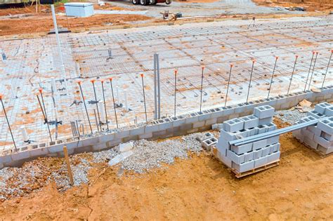 콘크리트 타설을 준비하기 위해 보강 금속 프레임 워크가 기초 위에 부어졌습니다 0명에 대한 스톡 사진 및 기타 이미지 0명 강철 개발 Istock
