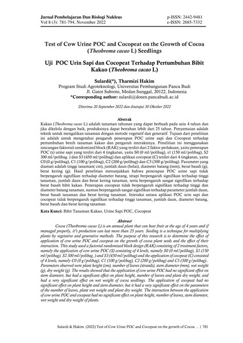 Pdf Test Of Cow Urine Poc And Cocopeat On The Growth Of Cocoa