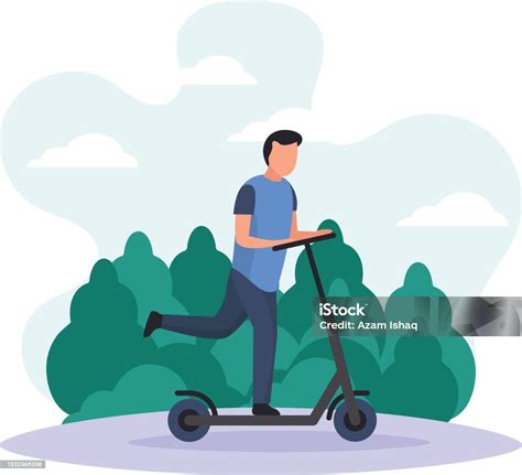 도시 개념에 전기 스쿠터에 운전 남자 공원 벡터 아이콘 디자인에 타고 주간 휴일 활동 기호 주 휴식 일 표지판 게으른 주말 사람들 주식 일러스트 교통수단에 대한 스톡 벡터