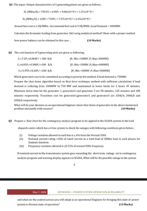 Q1 The Input Output Characteristics Of 2 Generating