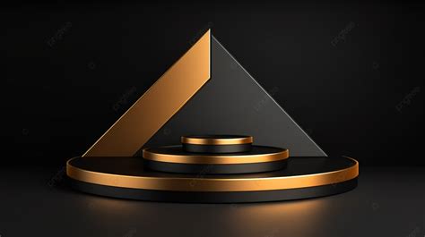 제품 3d 렌더링을 선보이기에 완벽한 세련된 검은색 배경의 우아한 검은색 및 금색 연단 호화 연단 수상 모형 3d 연단