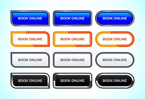 book online button set of different shapes and colors suitable for mobile app and website ui
