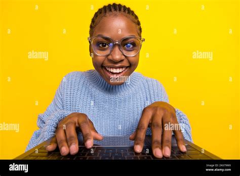 Closeup Photo Of Young Programmer Girl Directly Looking Screen