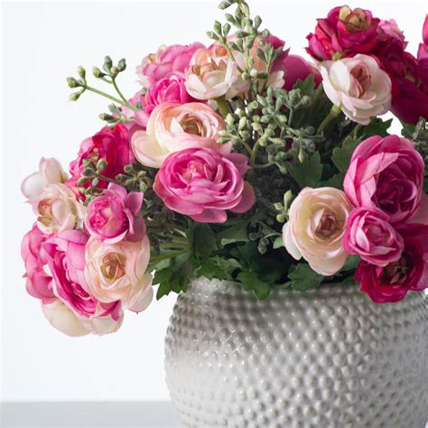Mixed Pink And Fuchsia Mini Ranunculus Faux Flower Valentine Spring Arra