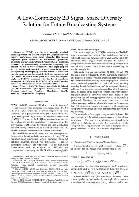 Pdf A Low Complexity 2d Signal Space Diversity Solution For Future Broadcasting Systems