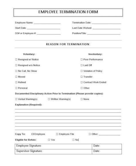 Employee Termination Form Printable World Printables