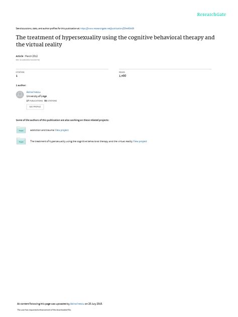 The Treatment Of Hypersexuality Using The Cognitiv Pdf