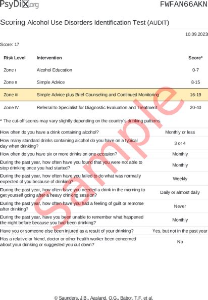 Audit Alcohol Use Disorders Identification Test
