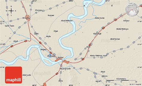Shaded Relief Map Of Sukkur