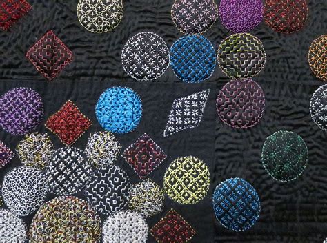 Traditional Japanese Sashiko Flower Embroidery Quilt