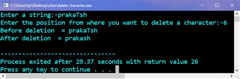 Program In C To Delete A Character From A Given Position In A Given String