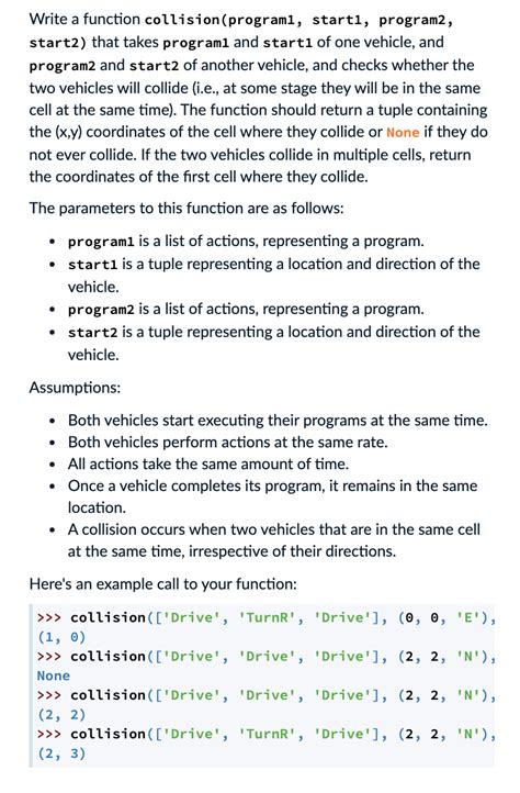 Solved Write A Function Collision Programi Starti