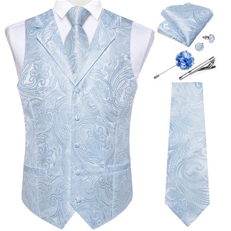 Dibangu Mens Vest Tie Set 7pcs Silk Paisley Suit Waistcoat And Necktie