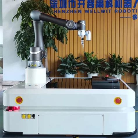 Smart Carry Goods Agv Cobot Robot Arm With Chassis In Warehouse And