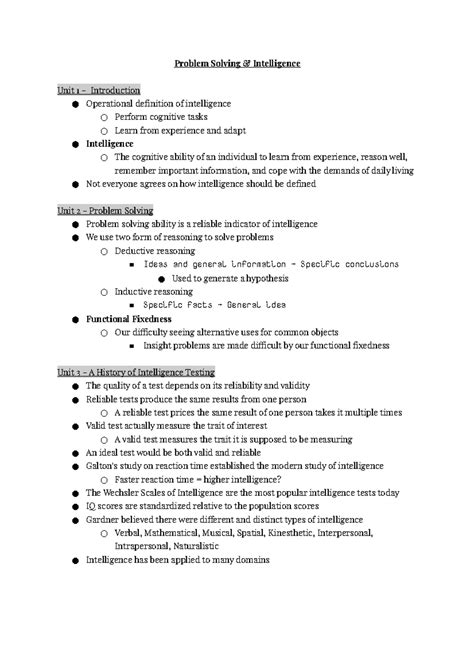 Problem Solving Intelligence Module Notes Problem Solving